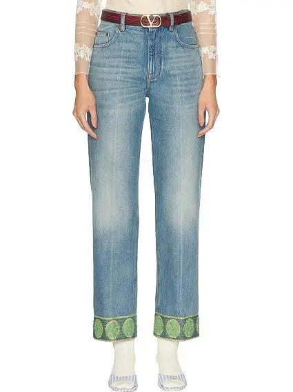 Valentino Garavani Straight Leg Jeans With Embroidered Detail - Medium Blue