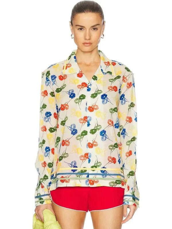 BODE Flower Stamp Long Sleeve Top - White Multi