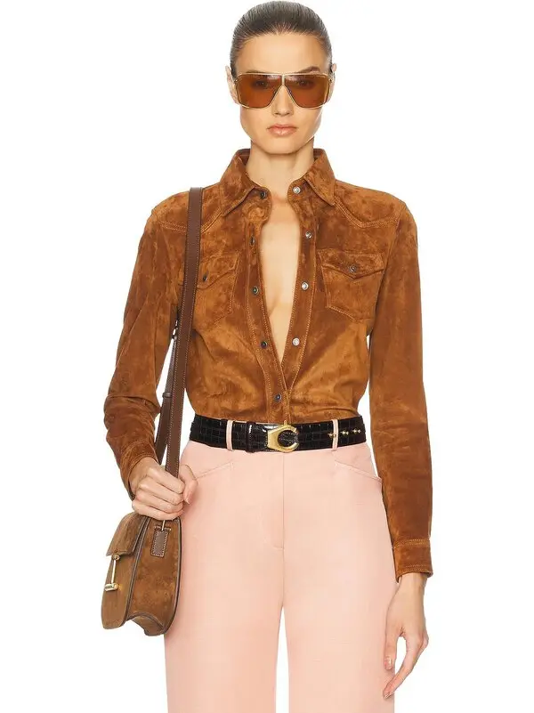 TOM FORD Western Calfskin Suede Shirt - Caramel