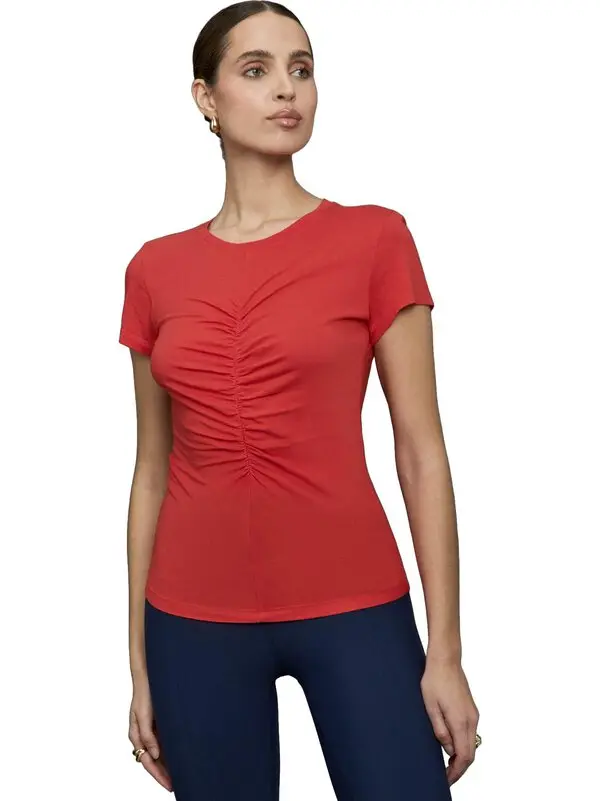 Carbon38 Short Sleeve Ruched Tee - Bittersweet