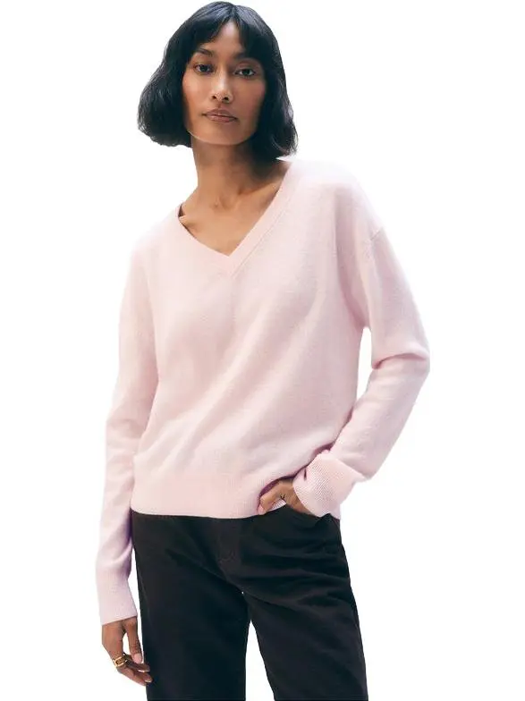 WHITE & WARREN Cashmere V-neck Pullover - Pink