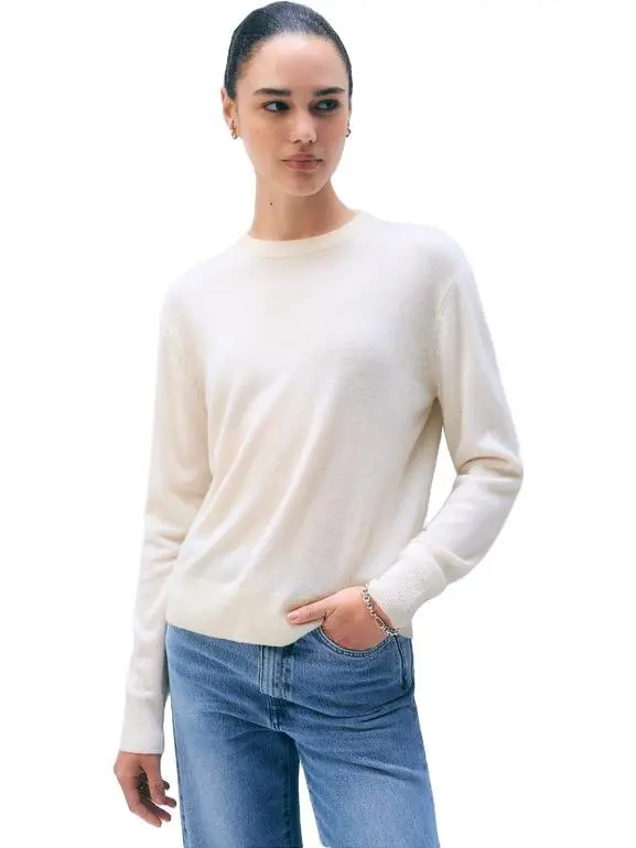 WHITE & WARREN Cashmere Crewneck Sweater - White