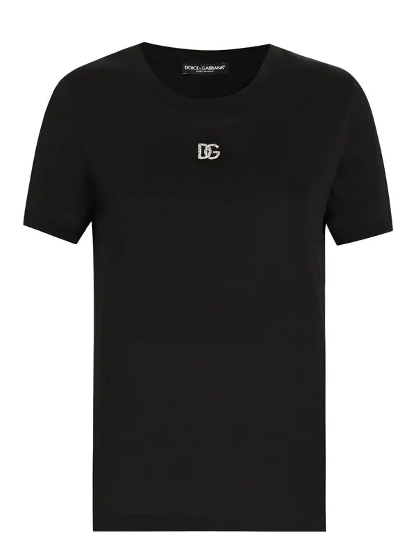 Dolce & Gabbana T-shirt With Crystal Dg Logo - Black