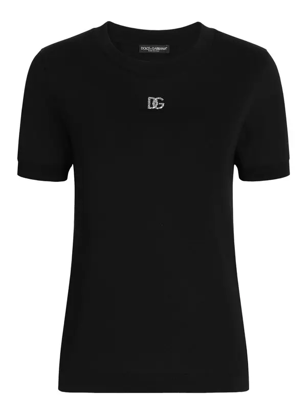 Dolce & Gabbana T-shirt With Crystal Dg Logo - White