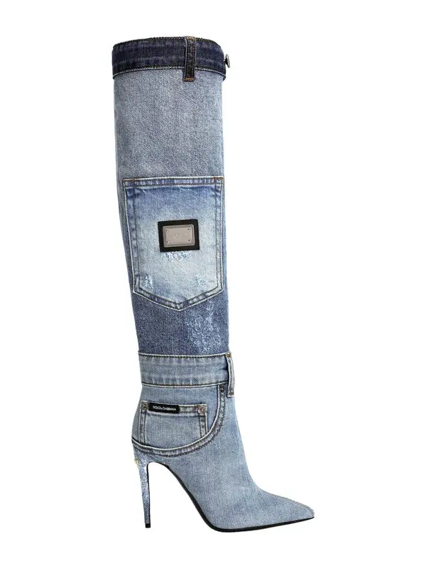 Dolce & Gabbana Patchwork Denim Boots - Blue