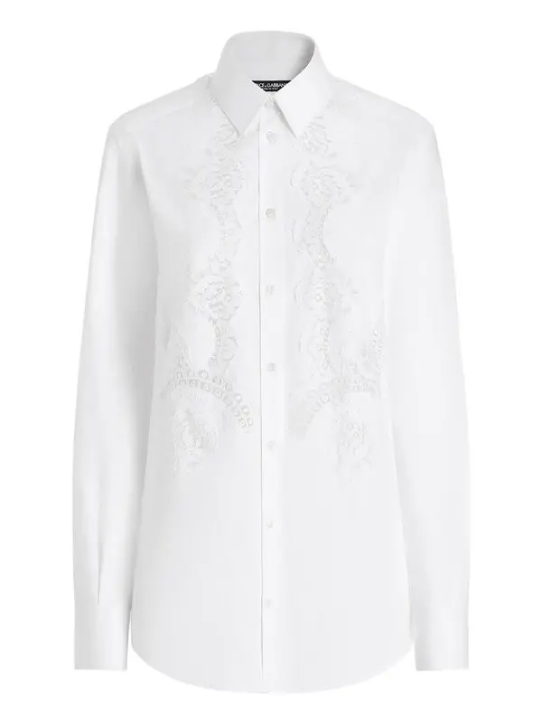 Dolce & Gabbana Cotton Poplin Shirt With Lace Inlay - White