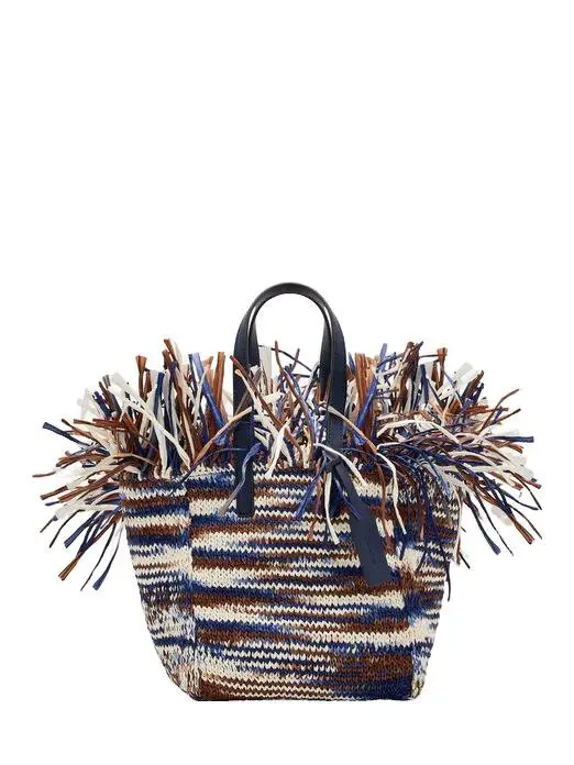 Oscar De La Renta Small Raffia Crochet Square Tote - Red