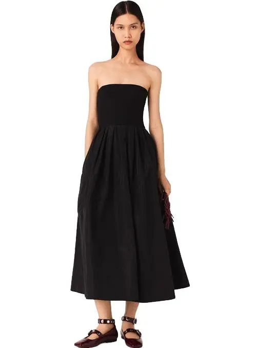 Maje Strapless Mesh And Taffeta Maxi Dress - Black