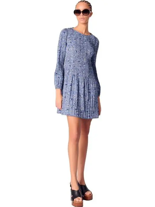 Maje Patterned Pleated Mini Dress - Blue