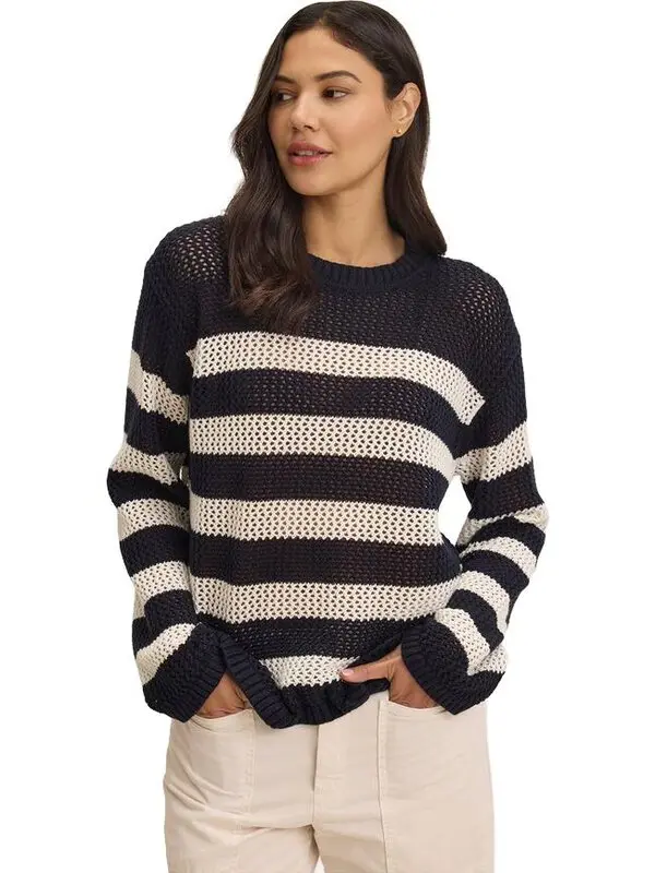 Velvet By Graham & Spencer Kanan Cotton Cashmere Mesh Sweater - Navy