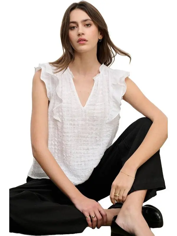 Velvet By Graham & Spencer Eva Textured Cotton Gauze Top - White