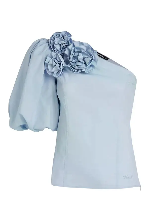 Karl Lagerfeld Floral-appliqué One-shoulder Blouse - Blue