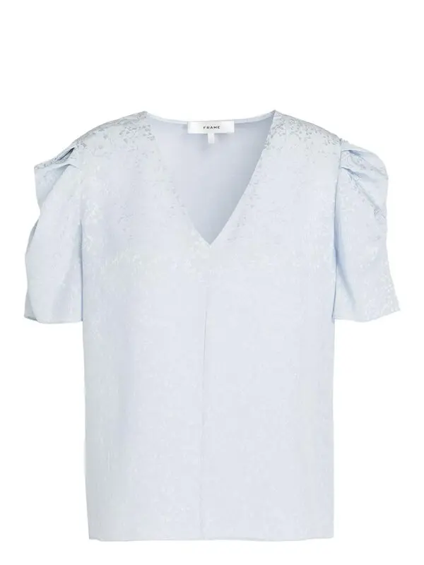 FRAME Ruched Silk-jacquard Top - Light Blue