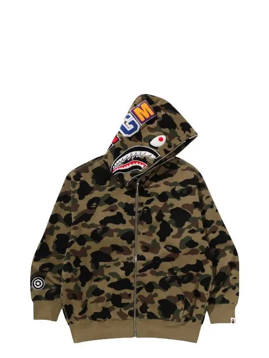 BAPE 1st Camo Jacquard Shark Relaxed Fit Full Zip Hoodie - Green
