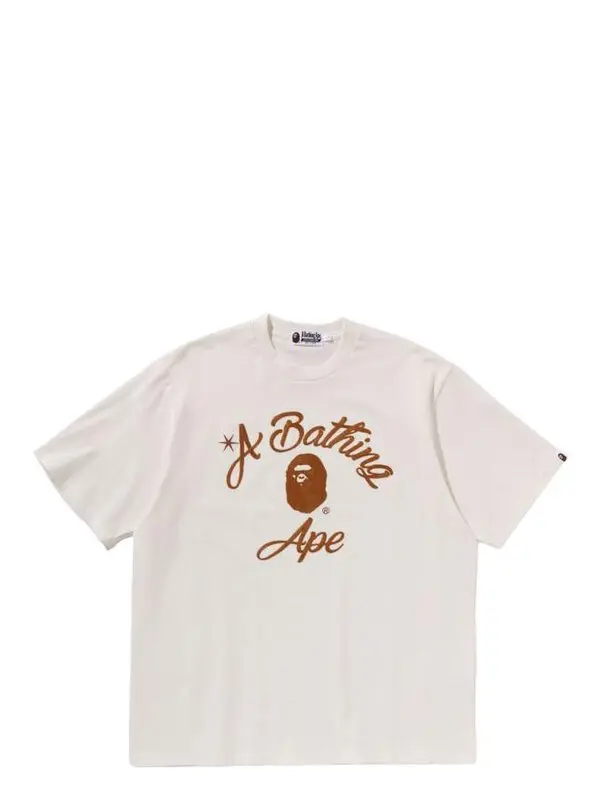 A BATHING APE Chain Stitch College Relaxed Fit Tee Shirt - Ivory