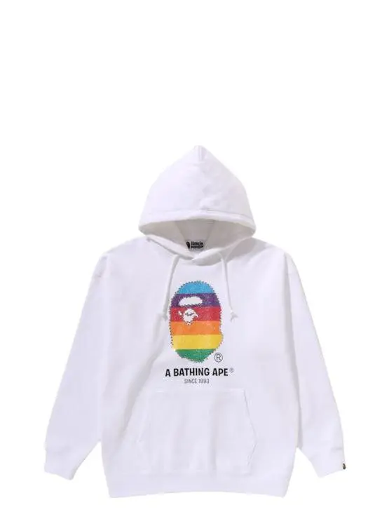 A BATHING APE Crystal Ape Head Oversized Pullover Hoodie - White