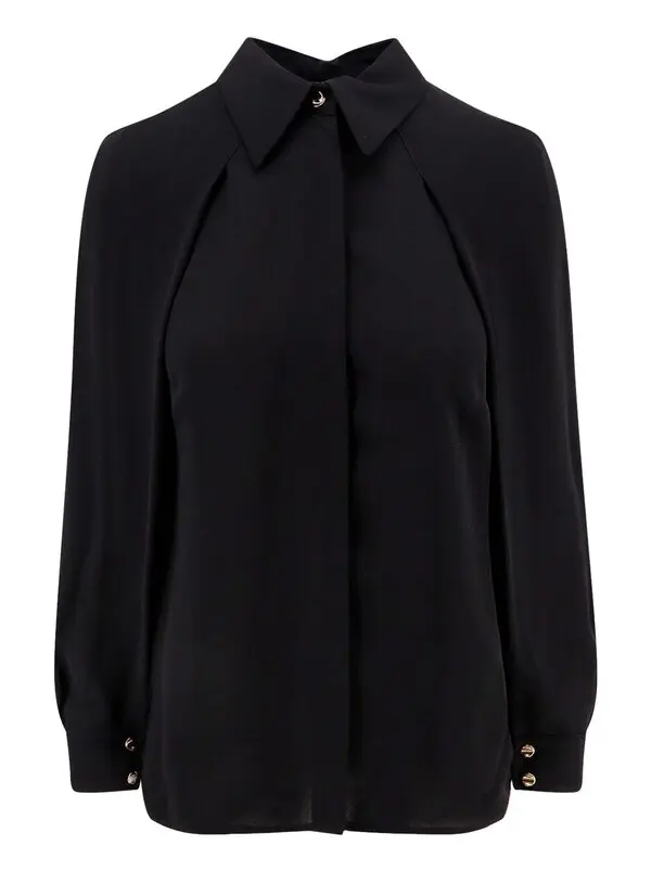 Elisabetta Franchi Viscose Shirt With Gold Metal Button - Black