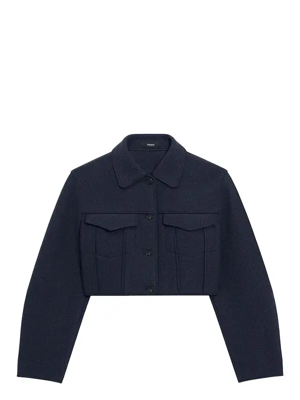 Theory Crop Boucle Trucker Jacket - Nocturne Navy