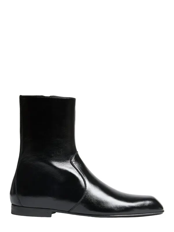 Khaite Colt Glazed Leather Ankle Boots - Black