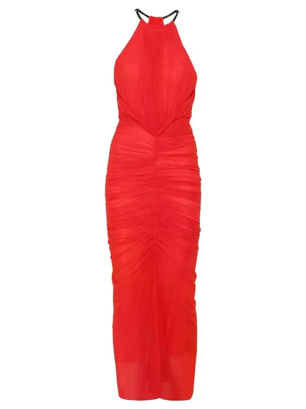 MUGLER Ruched Halterneck Maxi Dress - Red
