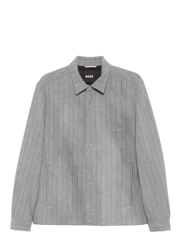 BOSS Striped Shirt Jacket - Grey