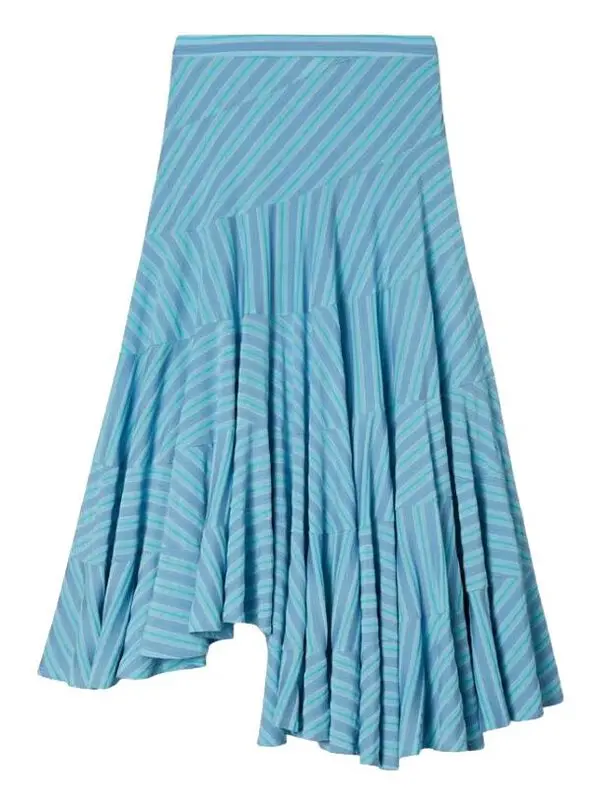 Tory Burch Asymmetric Jersey Skirt - Blue Multi Striped Luxe Mercerized