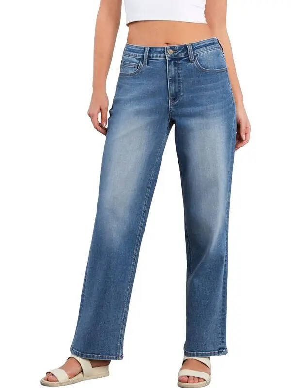 HINT OF BLU Cuffed Mid Rise Boyfriend Jeans - Ace Blue