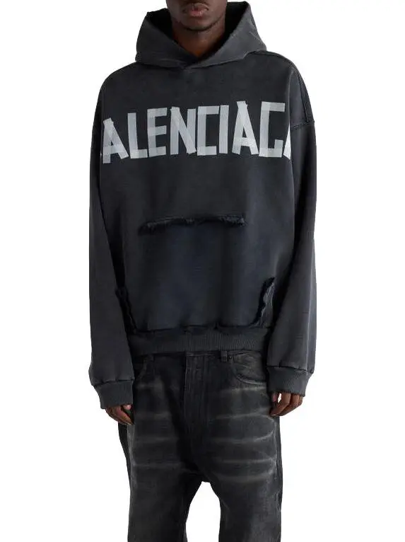 Balenciaga Tape Type Fit Fleece Hoodie - Faded Washed Black