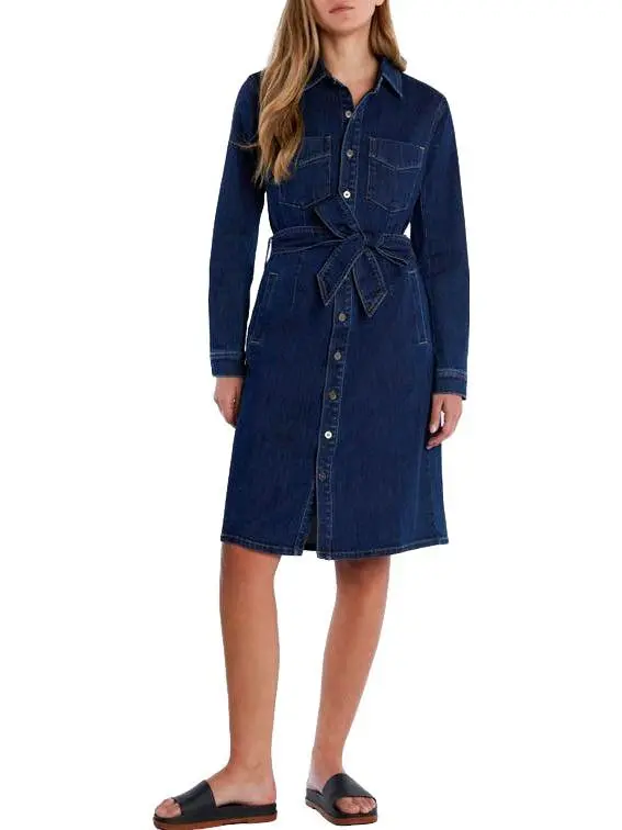 WASH LAB DENIM High Up Belted Shirtdress - High Blue