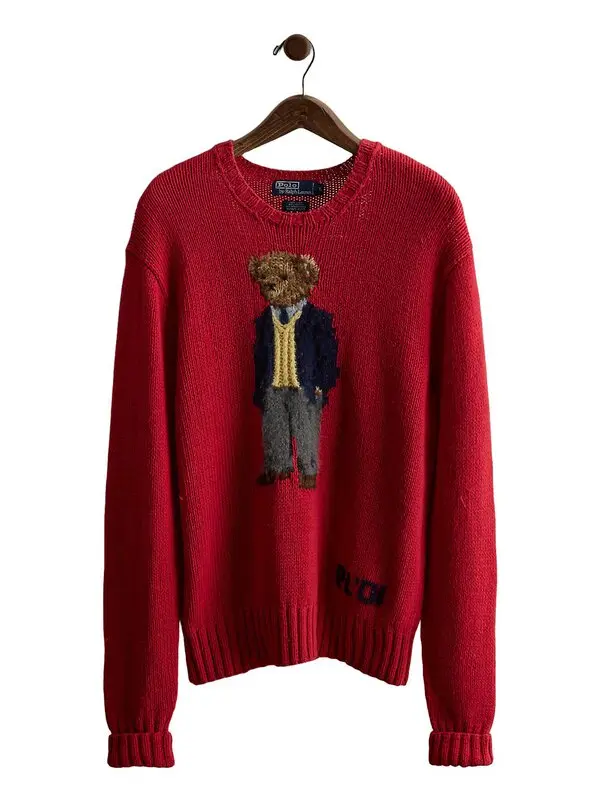 Ralph Lauren 2001 Hand-knit Polo Bear Sweater - Red