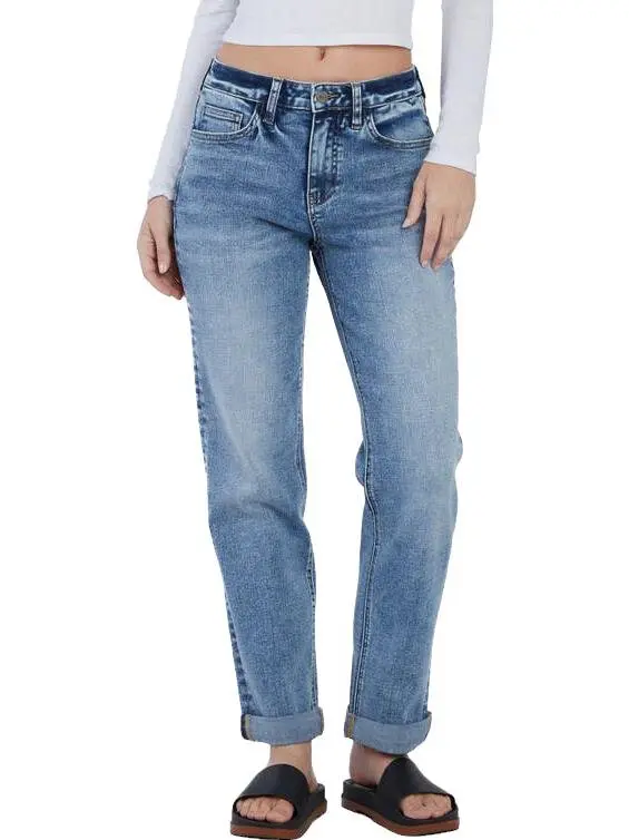 HINT OF BLU High-rise Cuffed Boyfriend Jeans - Chic Ice Blue