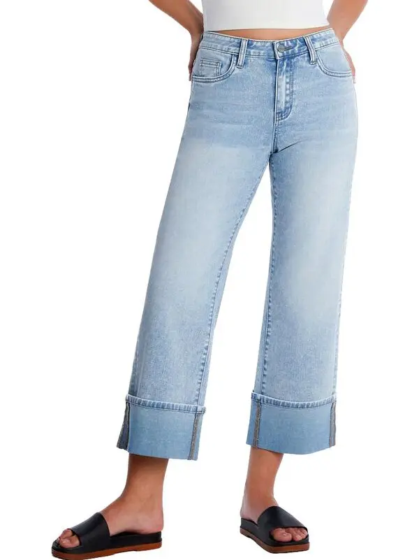 HINT OF BLU Clever Cuffed High Waist Wide Leg Jeans - Cool Girl Blue
