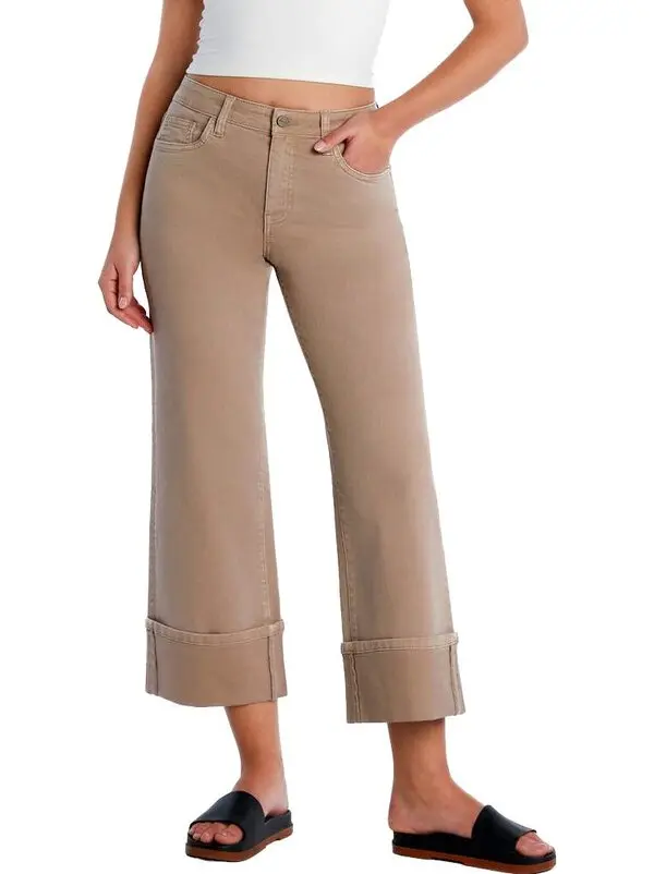 HINT OF BLU Clever Cuffed High Waist Wide Leg Jeans - Fungi