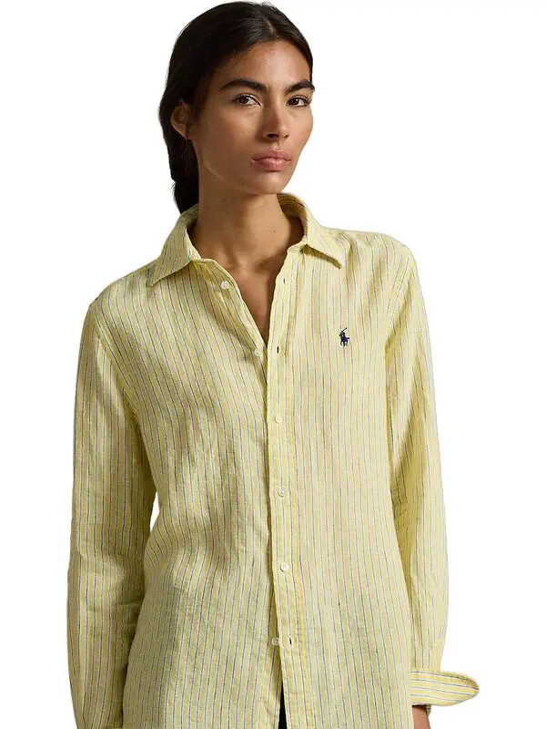 Ralph Lauren Classic Fit Striped Linen Shirt - Oasis Yellow Blue/ White