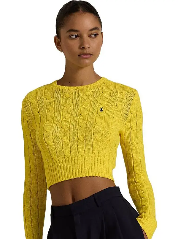 Ralph Lauren Cable-knit Cotton Cropped Sweater - Lemon Crush