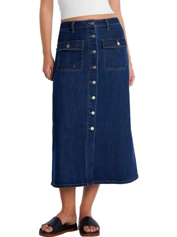 WASH LAB DENIM Sailor Button Front Maxi Denim Skirt - Ahoy Blue
