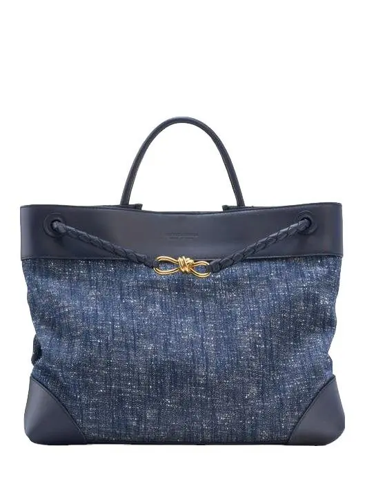 Bottega Veneta Large Andiamo Bouclé & Leather Tote - 8768 Navy-white/ Space-mb