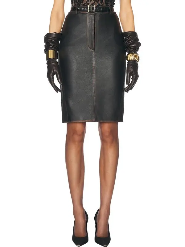 HELSA The Leather Pencil Skirt - Black Distressed