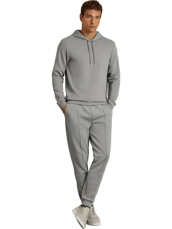REISS Premier Interlock-jersey Drawstring Joggers - Flint Grey