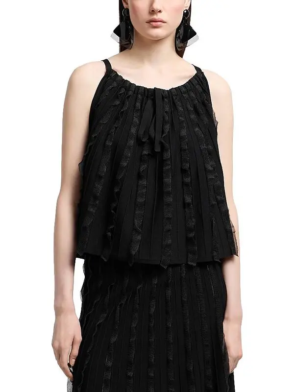 Emporio Armani Sleeveless Tent Top With Ruffle Detail - Black
