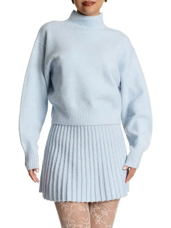 Naked Wardrobe Crop Turtleneck Sweater - Chambray