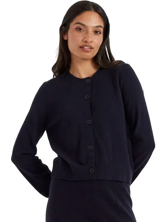 Chinti & Parker Wool Cashmere Blend Crew Neck Cropped Cardigan - Black
