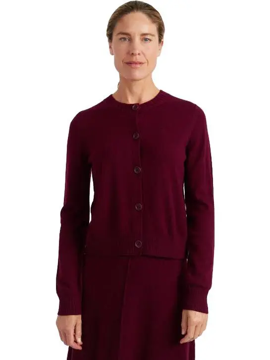 Chinti & Parker Wool Cashmere Blend Crew Neck Cropped Cardigan - Claret