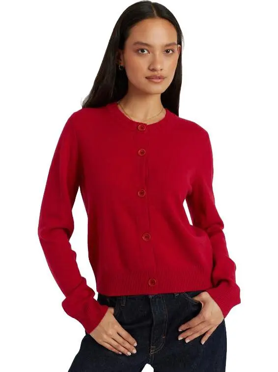 Chinti & Parker Wool Cashmere Blend Crew Neck Cropped Cardigan - Crimson