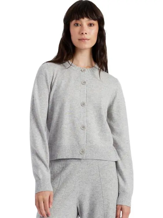 Chinti & Parker Wool Cashmere Blend Crew Neck Cropped Cardigan - Light Grey