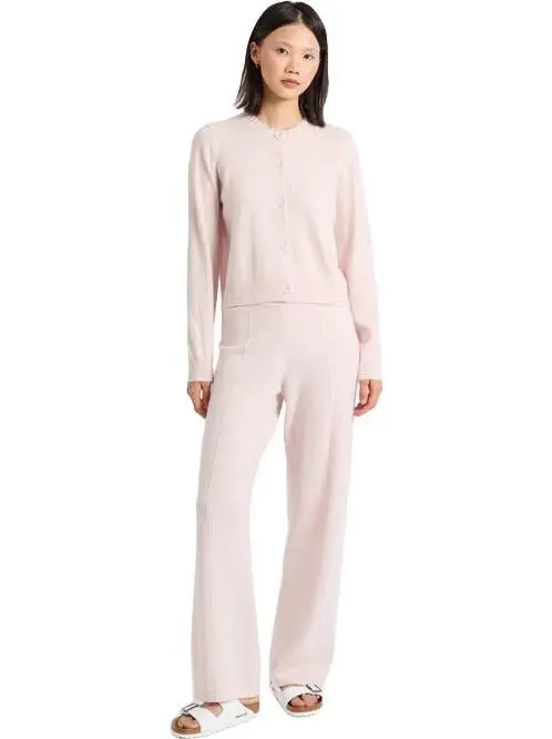 Chinti & Parker Wool Cashmere Blend Crew Neck Cropped Cardigan - Pink Melange