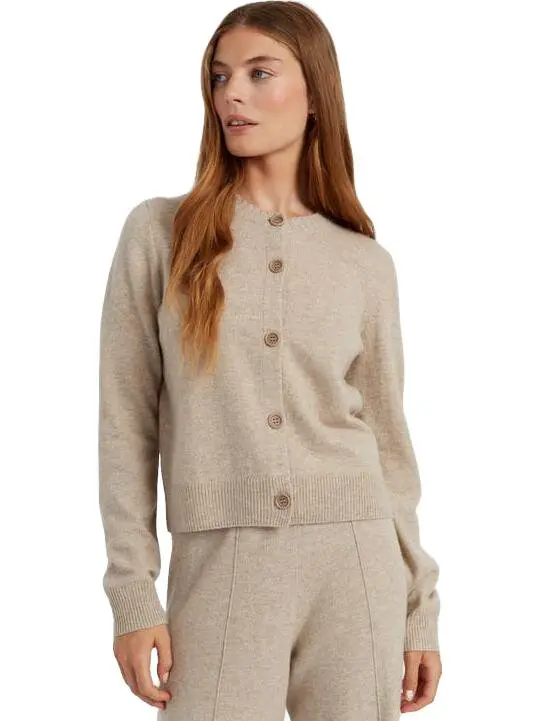 Chinti & Parker Wool Cashmere Blend Crew Neck Cropped Cardigan - Soft Oat