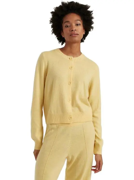 Chinti & Parker Wool Cashmere Blend Crew Neck Cropped Cardigan - Soft Yellow
