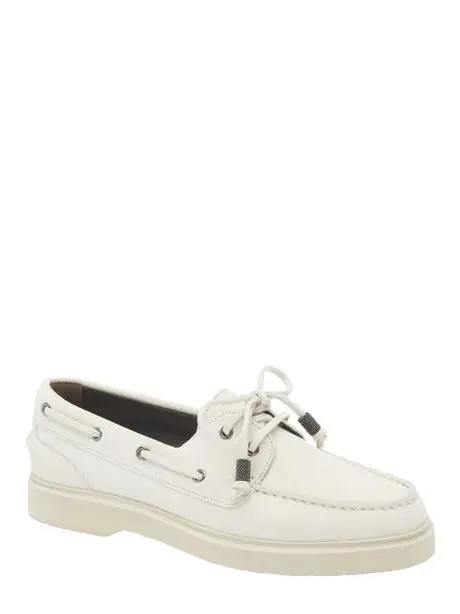 Brunello Cucinelli Sail Monili Trim Boat Shoe - Bianco Ottico
