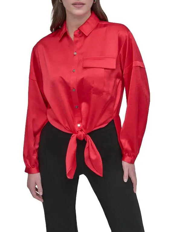 Dkny Tie-front Satin Shirt - Watermelon